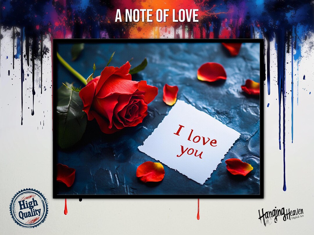Printable "a Note of Love" Poster, Romantic Message, Red Rose, Love ...