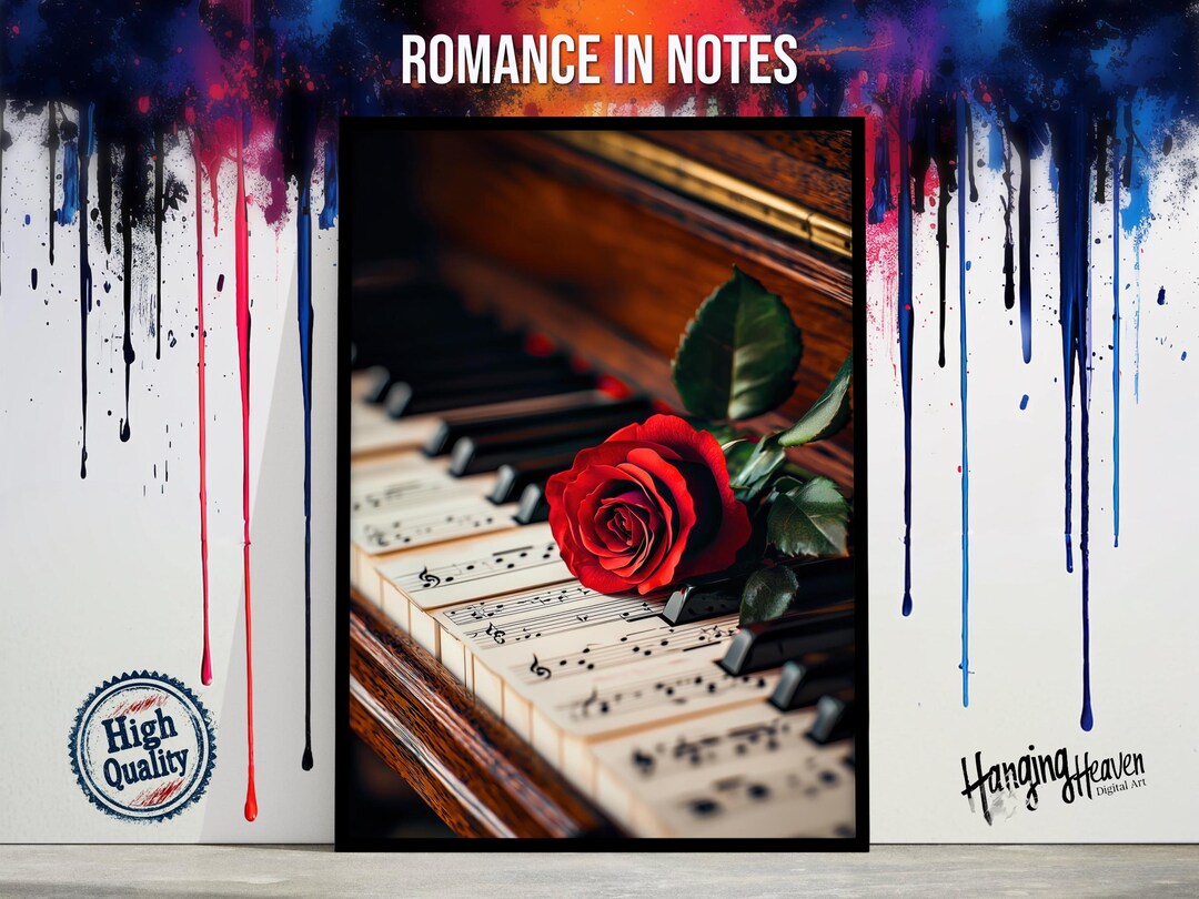 Printable Poster "romance in Notes", Piano Art,red Rose,musical Notes ...