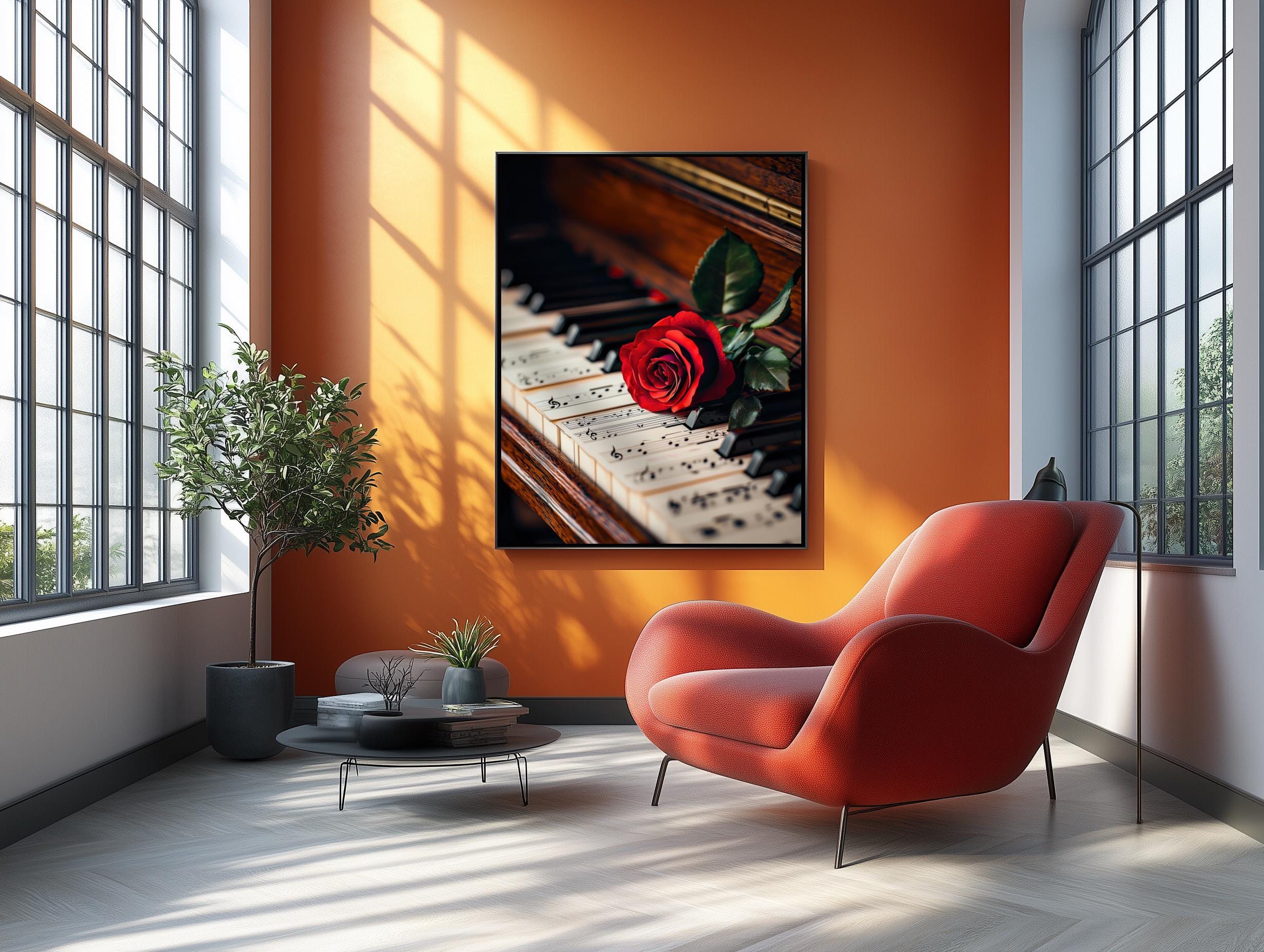 Printable Poster "romance in Notes", Piano Art,red Rose,musical Notes ...