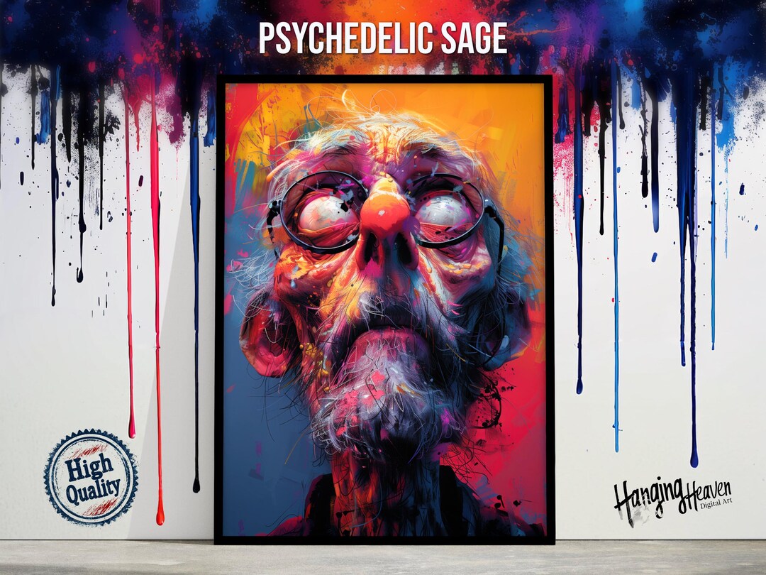 Printable psychedelic Sage Poster, Abstract Portrait, Vibrant Colors ...
