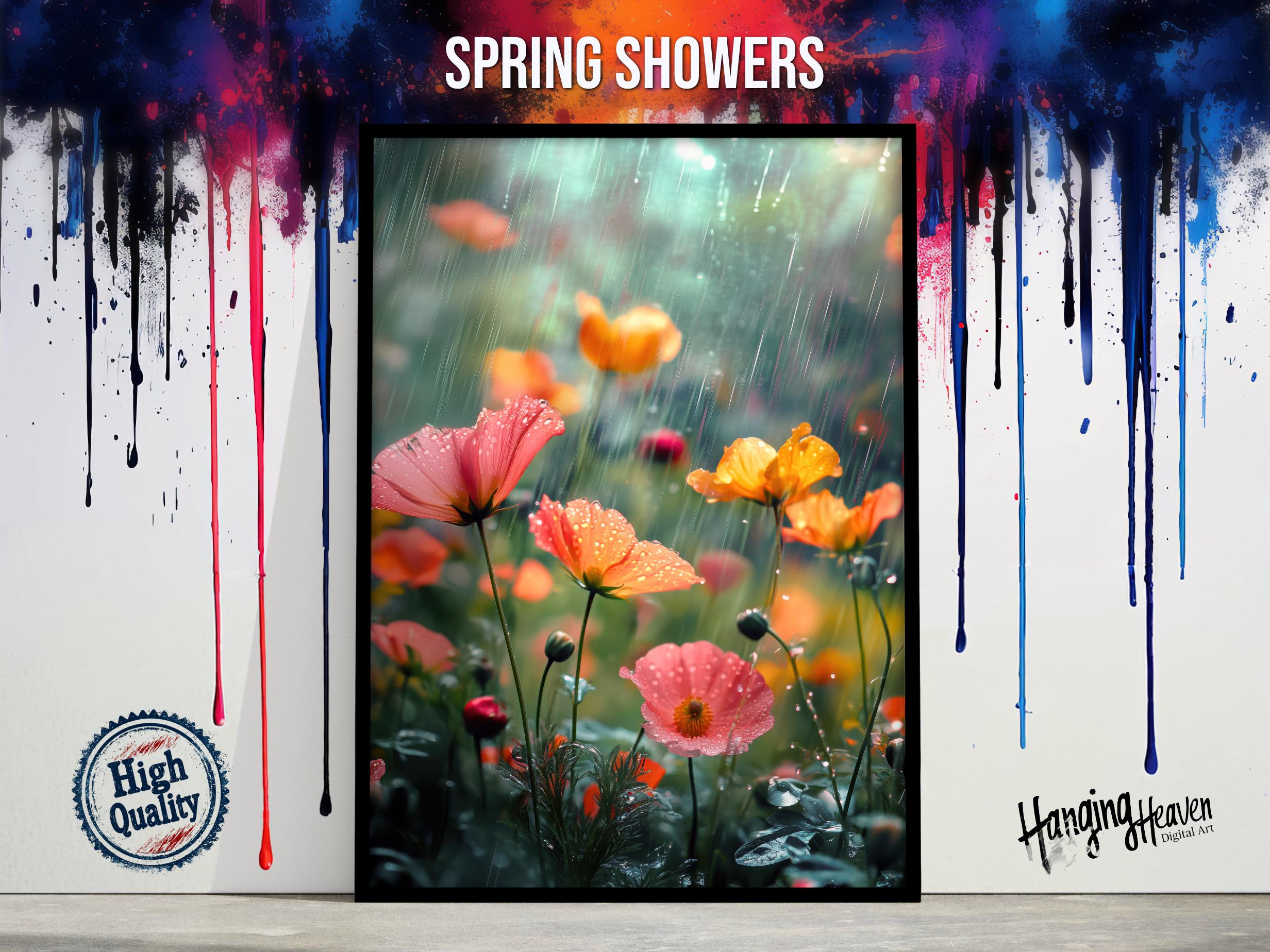 Printable "spring Showers" Poster, Spring Rain, Blooming Flowers ...