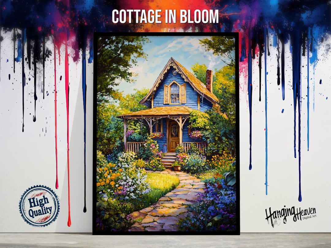 Printable cottage in Bloom Poster, Cottage Art, Blooming Garden ...