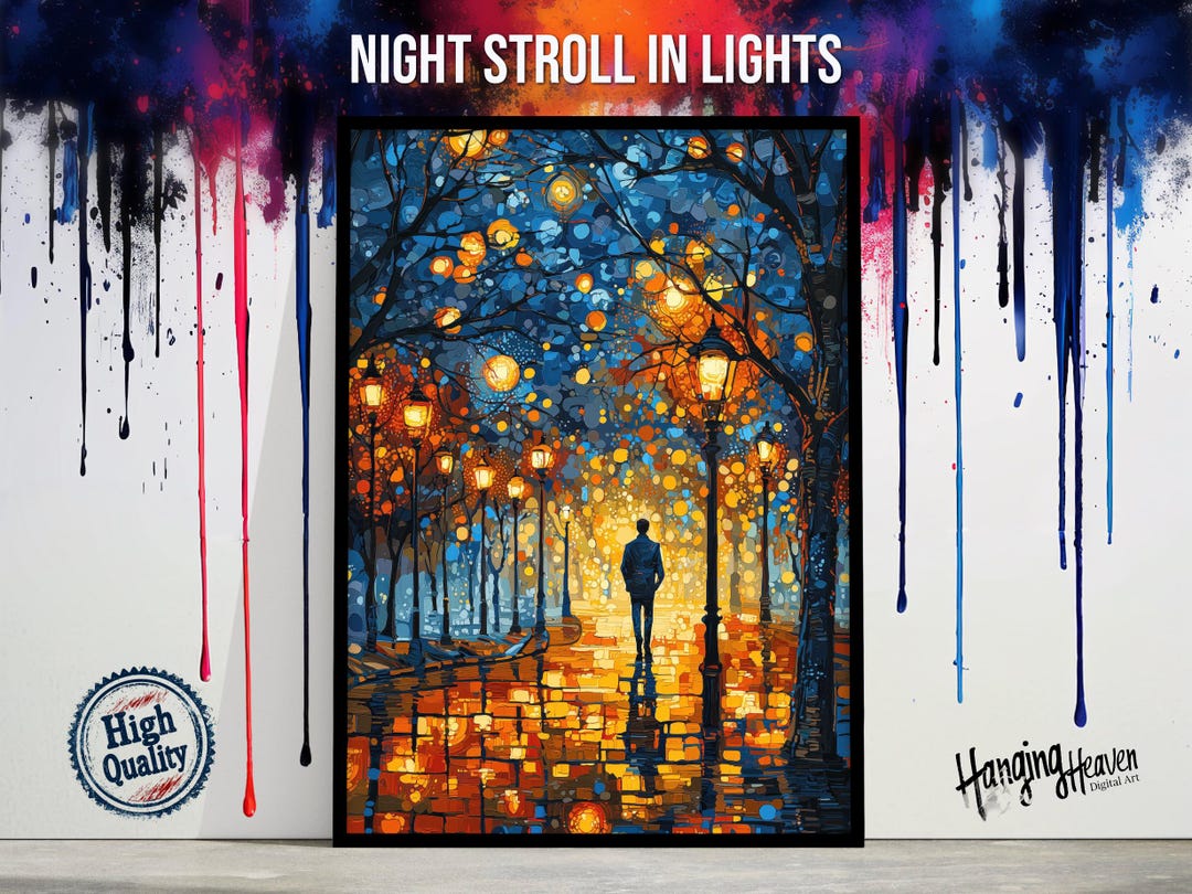 Printable Poster "night Stroll in Lights", Urban Night Art,city Lights ...