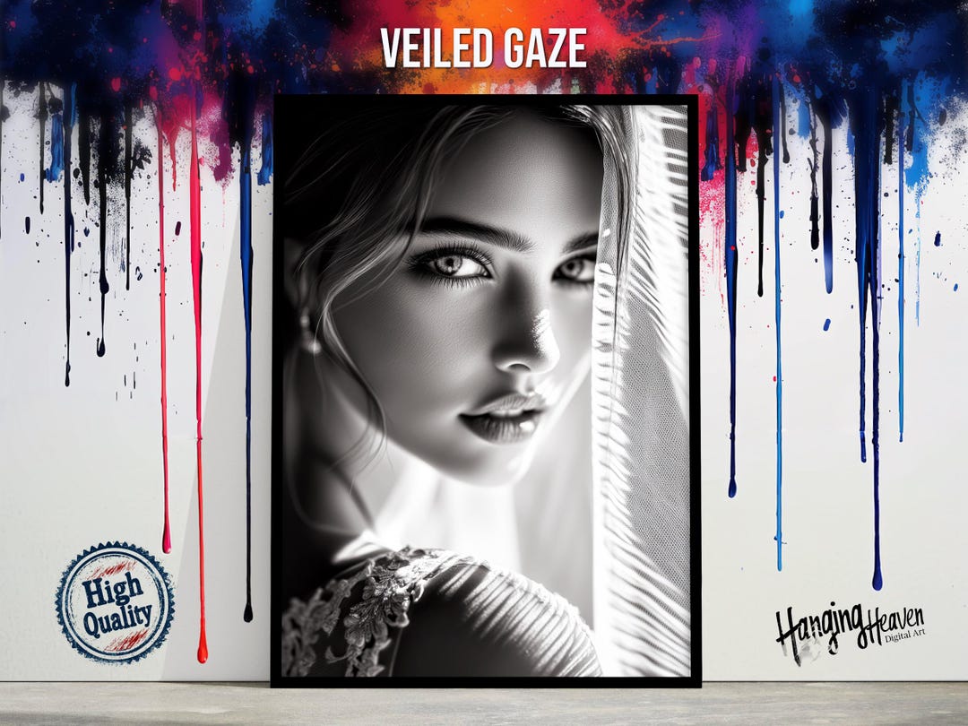 Printable Poster "veiled Gaze", Grayscale Portrait,woman’s Gaze,elegant ...