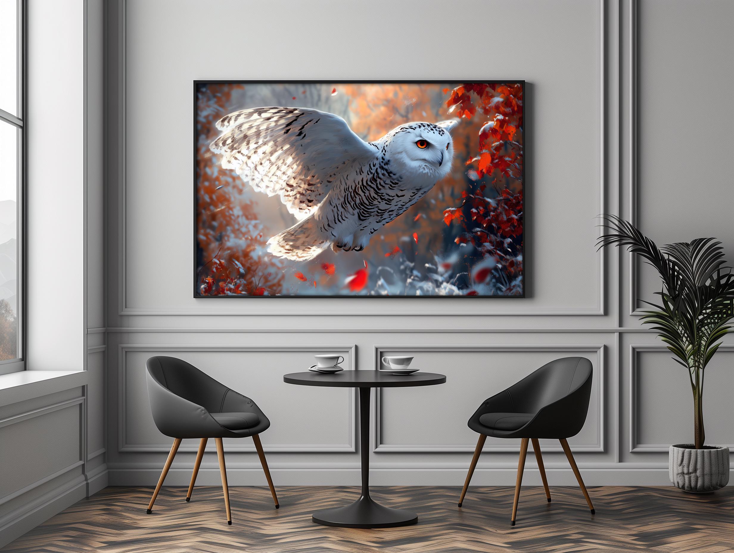 Printable "snowy Sentinel" Poster, Snowy Owl, Autumn Forest, Wildlife ...