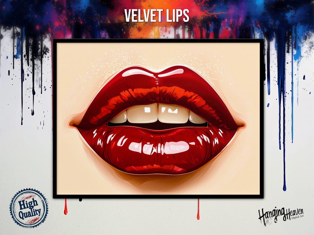 Printable Poster velvet Lips, Glossy Lips Art,red Lips Painting,sensual ...