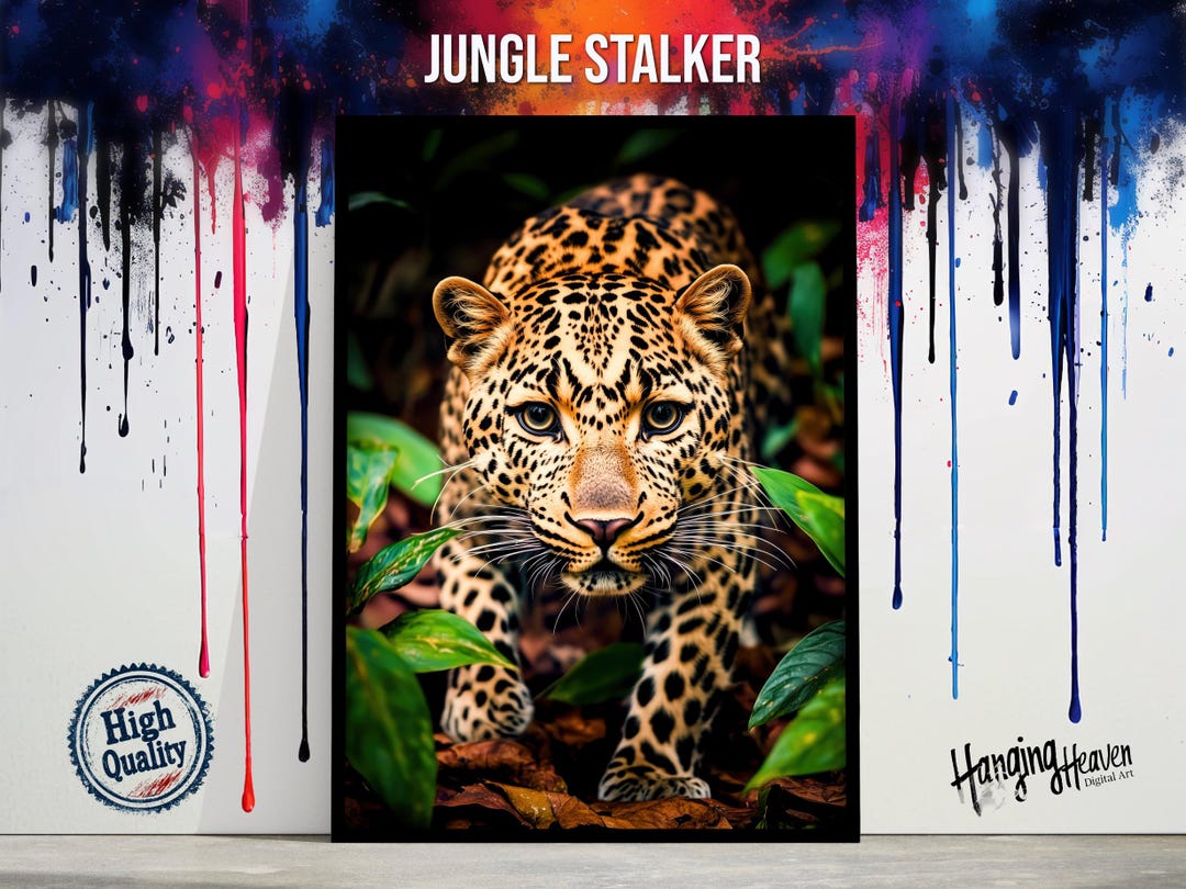 Printable Poster jungle Stalker, Leopard Print,wildlife Art,jungle ...