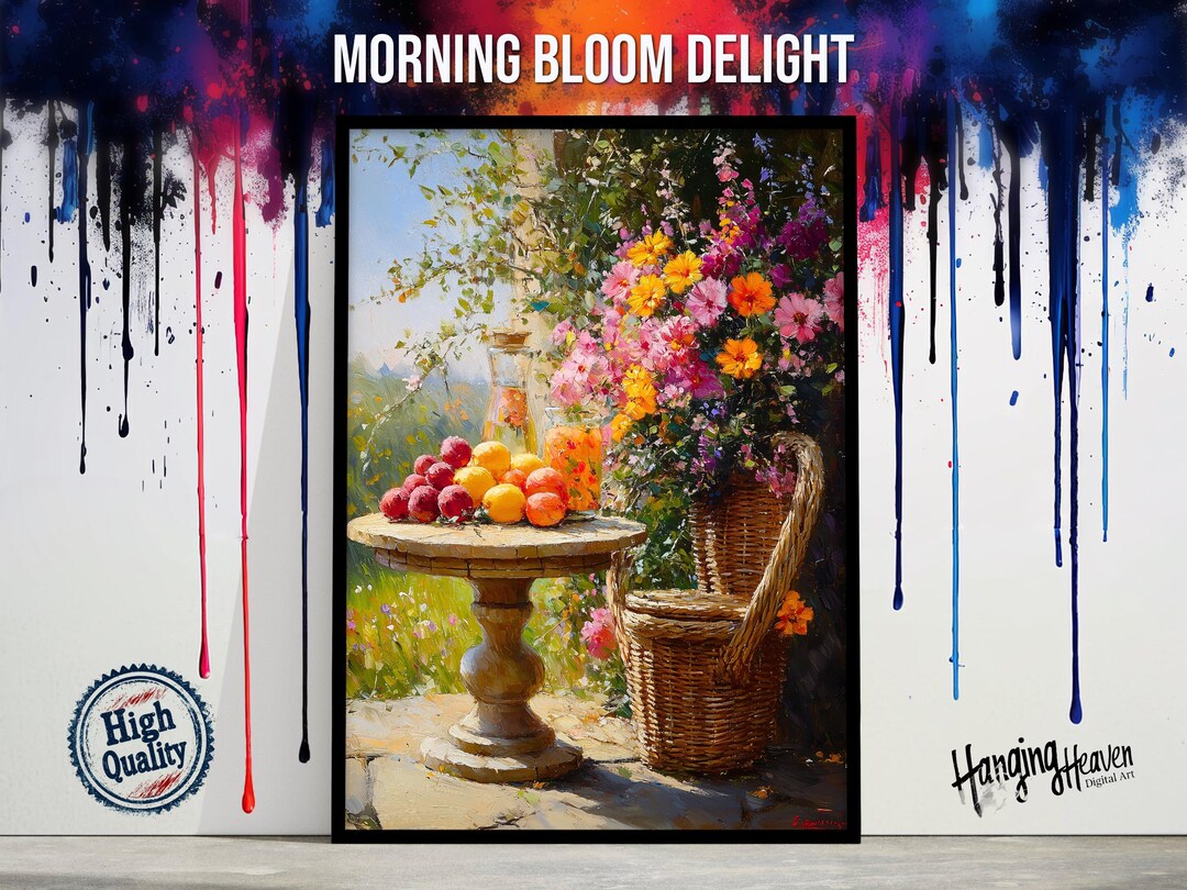 Printable "morning Bloom Delight" Poster, Vibrant Flowers, Rustic Decor ...