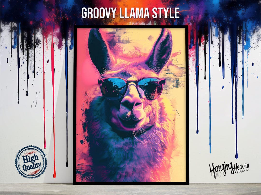 Printable groovy Llama Style Poster, Groovy Llama Art, Retro Style ...