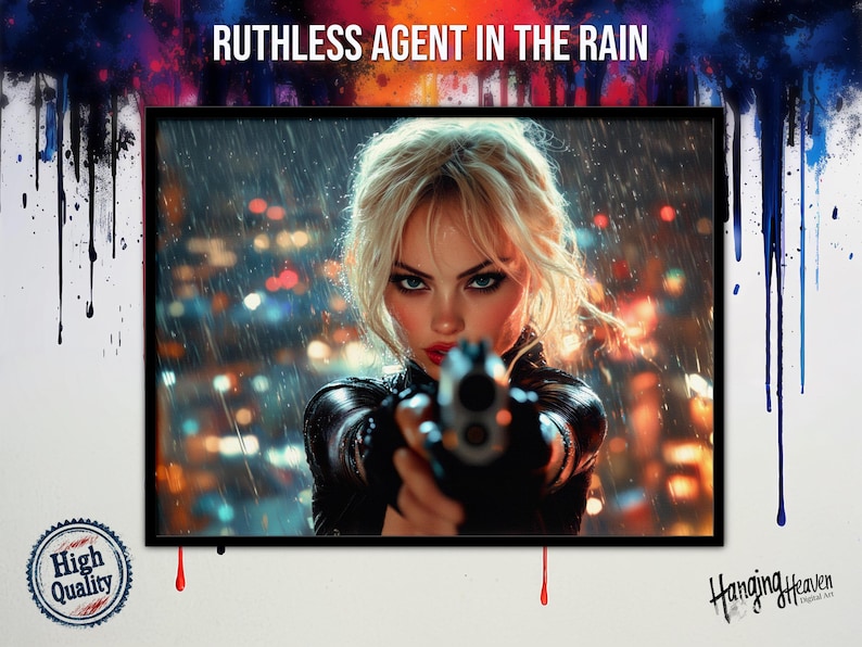 Printable Poster ruthless Agent in the Rain, Female Spy Art,noir Poster ...