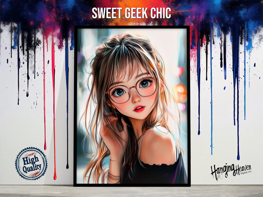 Printable Poster sweet Geek Chic, Anime Girl With Glasses,cute Geeky ...