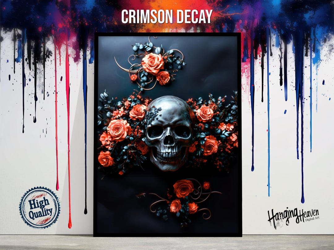 Printable Poster crimson Decay, Gothic Skull Art,roses and Skull,life ...