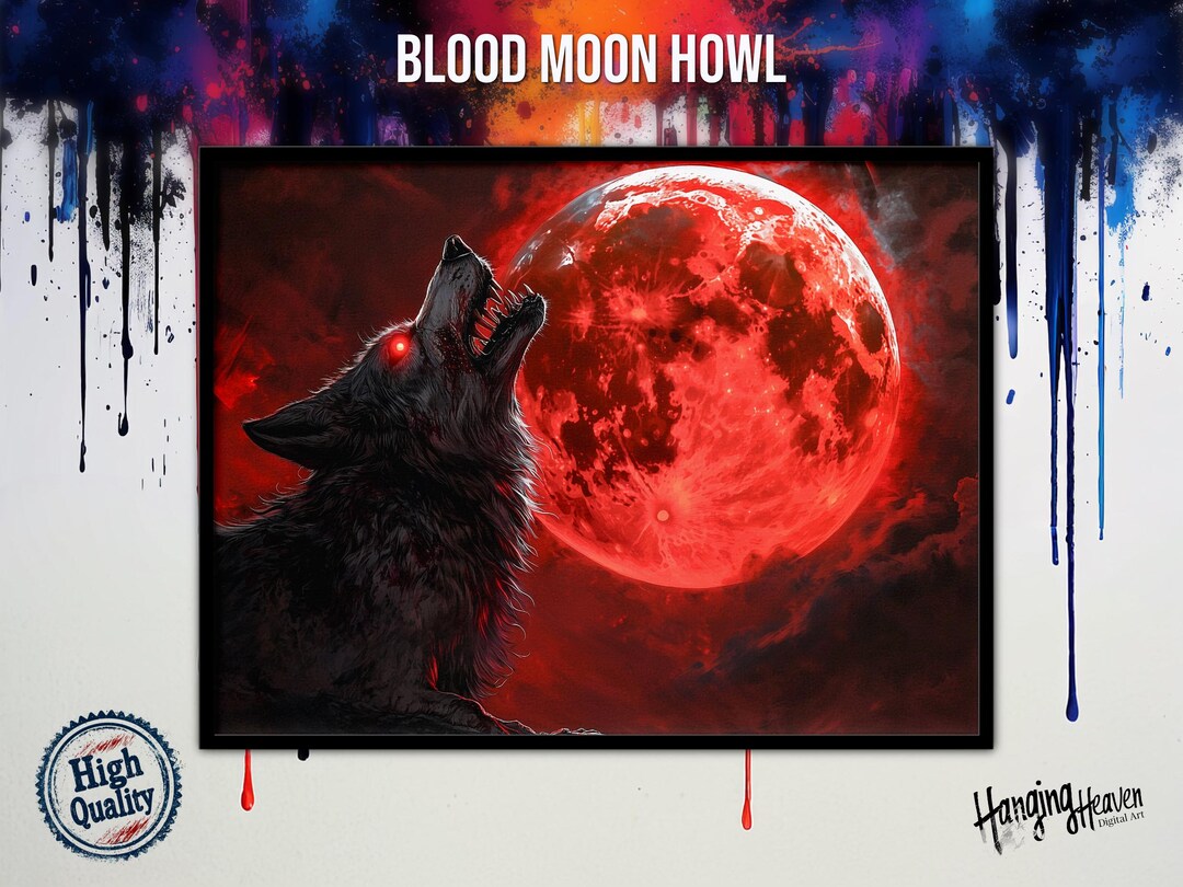 Printable blood Moon Howl Poster, Wolf Art, Blood Moon, Dark Fantasy ...