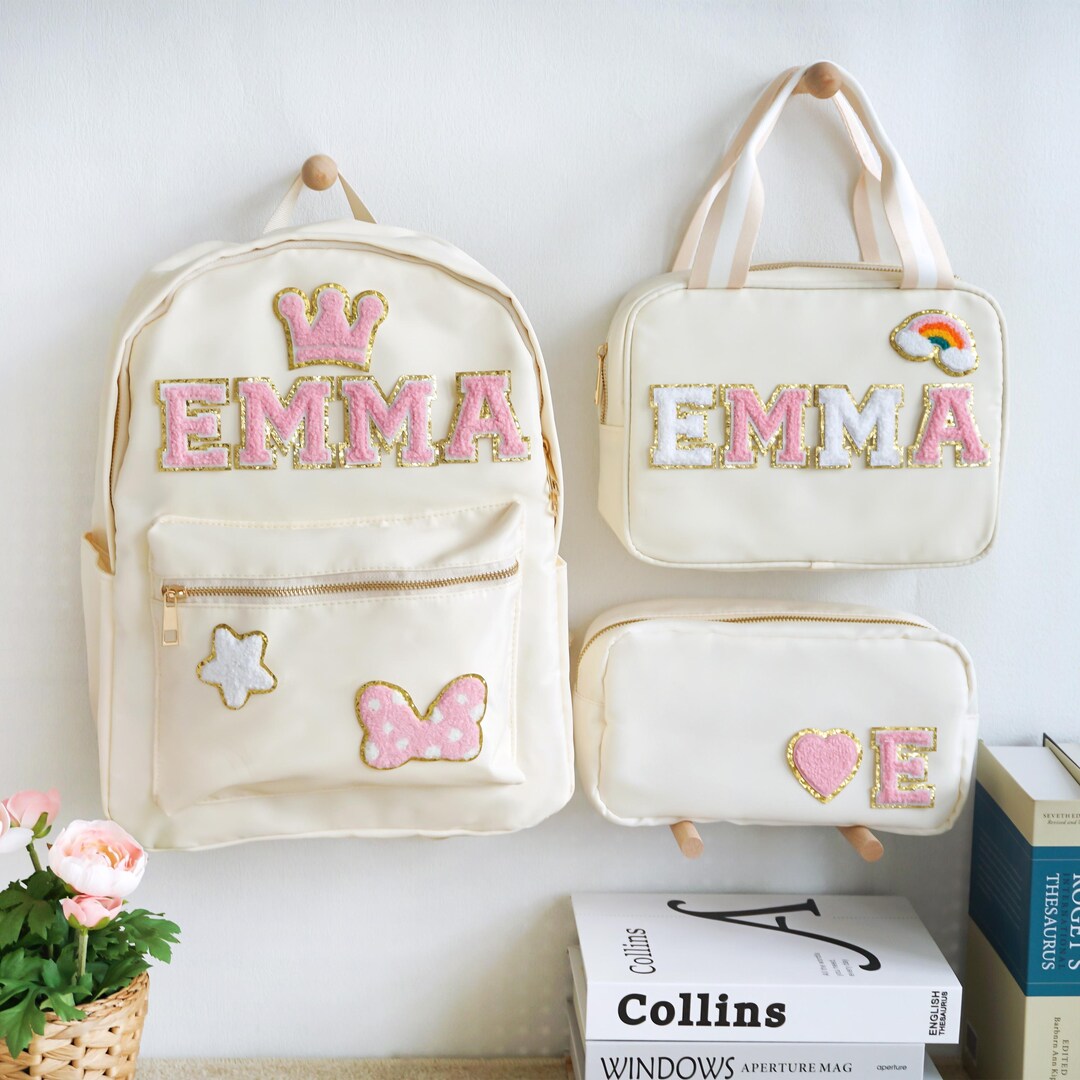 Personalized Kids Backpack Set: Chenille Letter Patch, Nylon School Bag ...