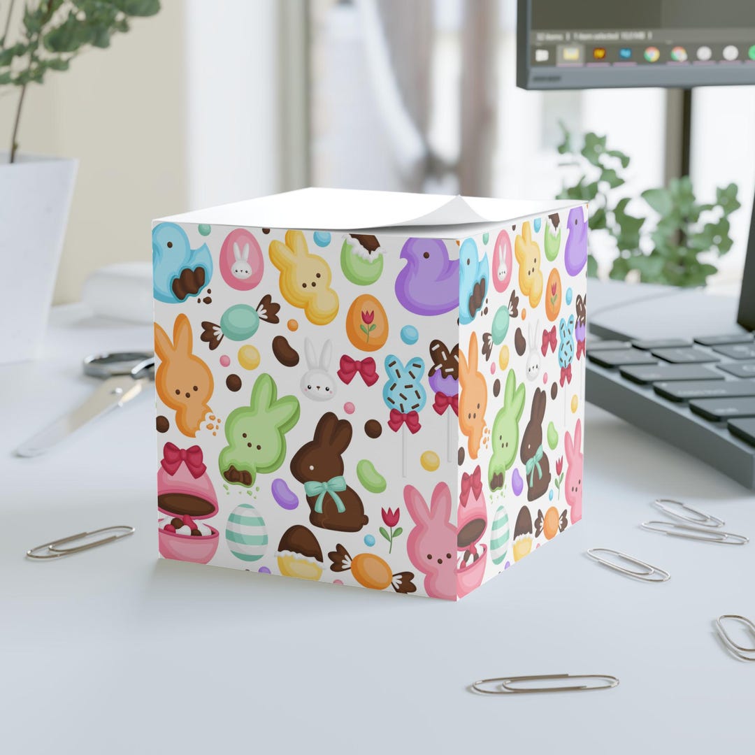 Note Cube, Easter Candy, Chocolate Eggs Sticky Memo Pad, Holiday Office ...