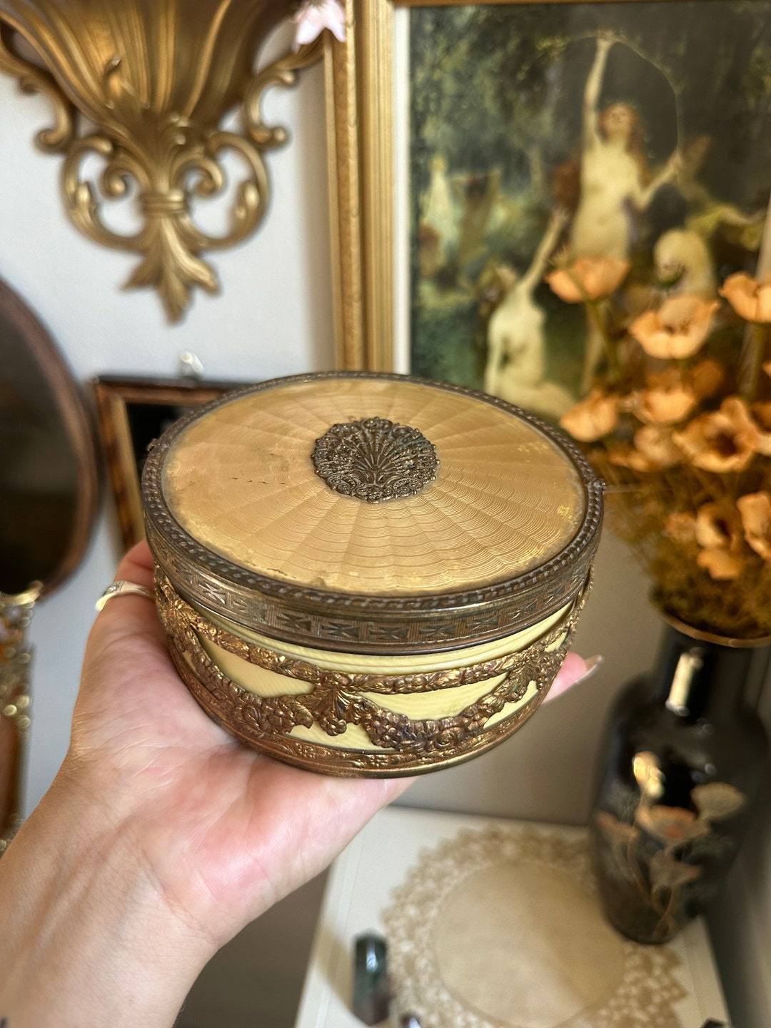 Vintage Ornate Pyralin Jewelry Box - Etsy