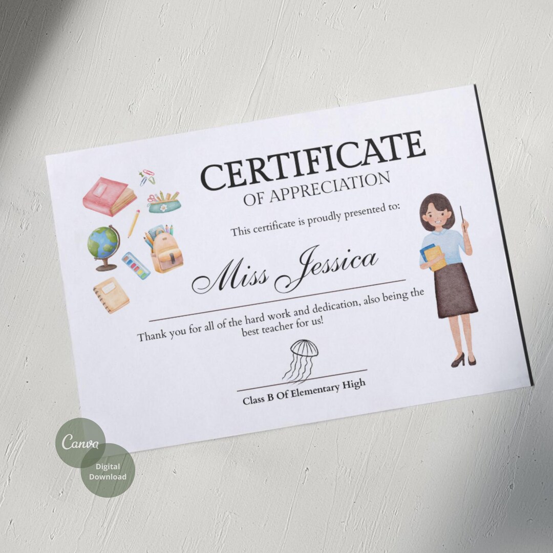 Teacher Appreciation Certificate Template: Editable DIY Gift (digital ...