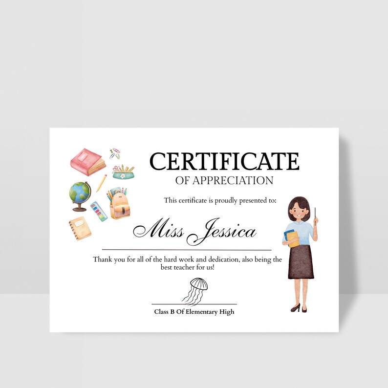Teacher Appreciation Certificate Template: Editable DIY Gift (digital ...