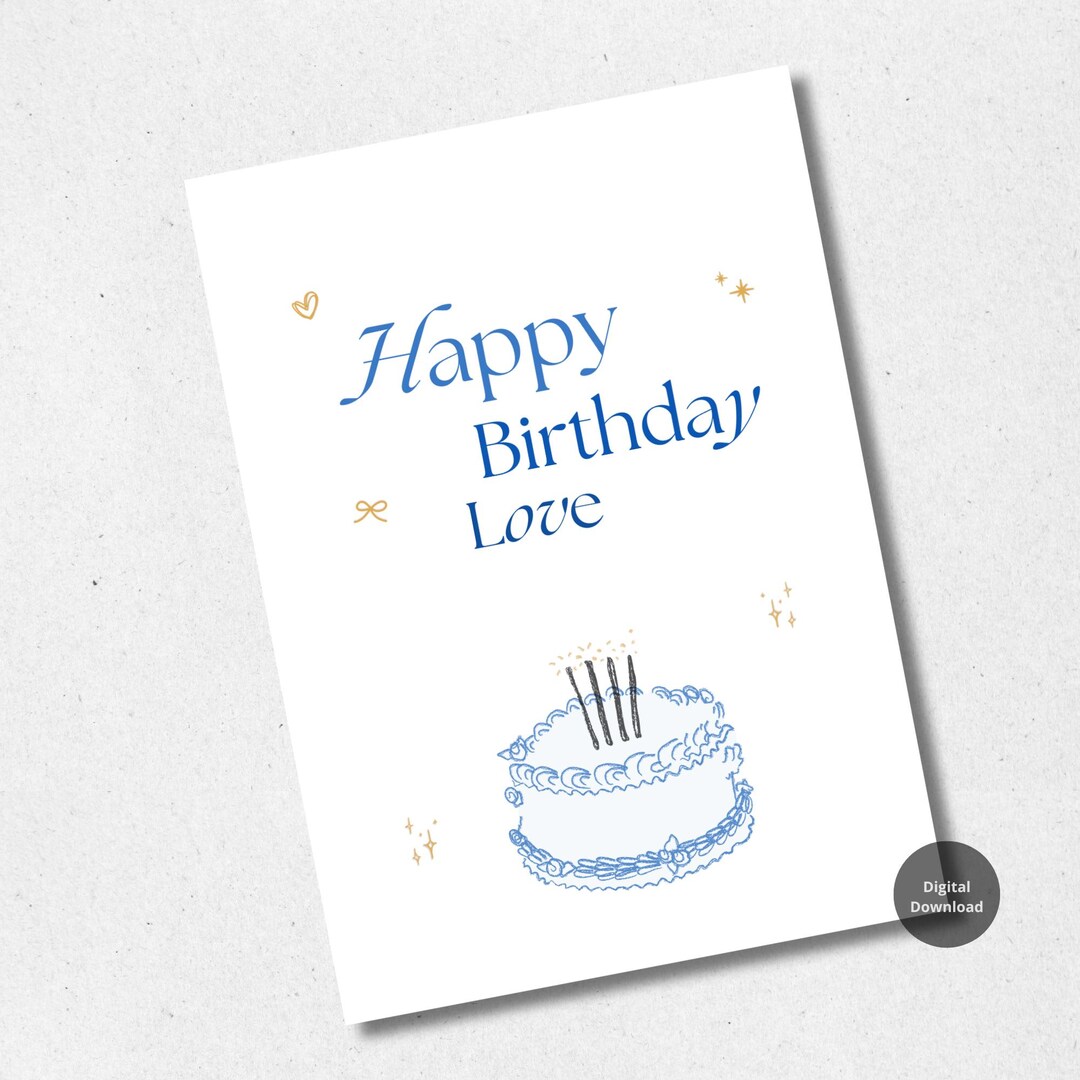 Happy Birthday Card Template Handdrawn Blue Cute Birthday Card ...