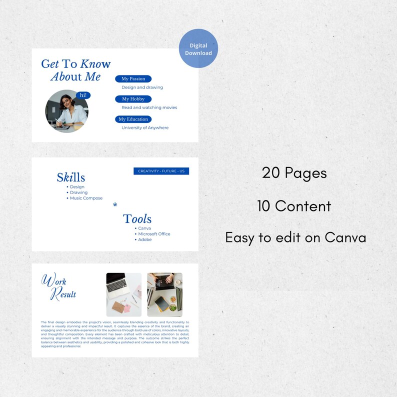 Blue & White Portfolio Template: Editable Presentation (canva Digital ...