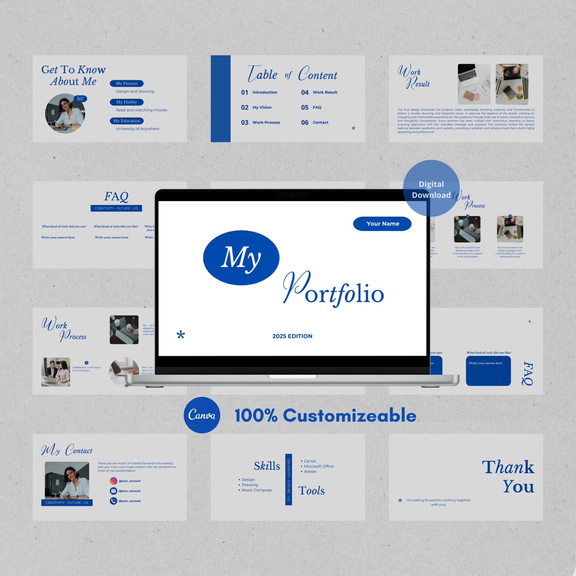 Blue & White Portfolio Template: Editable Presentation (canva Digital ...