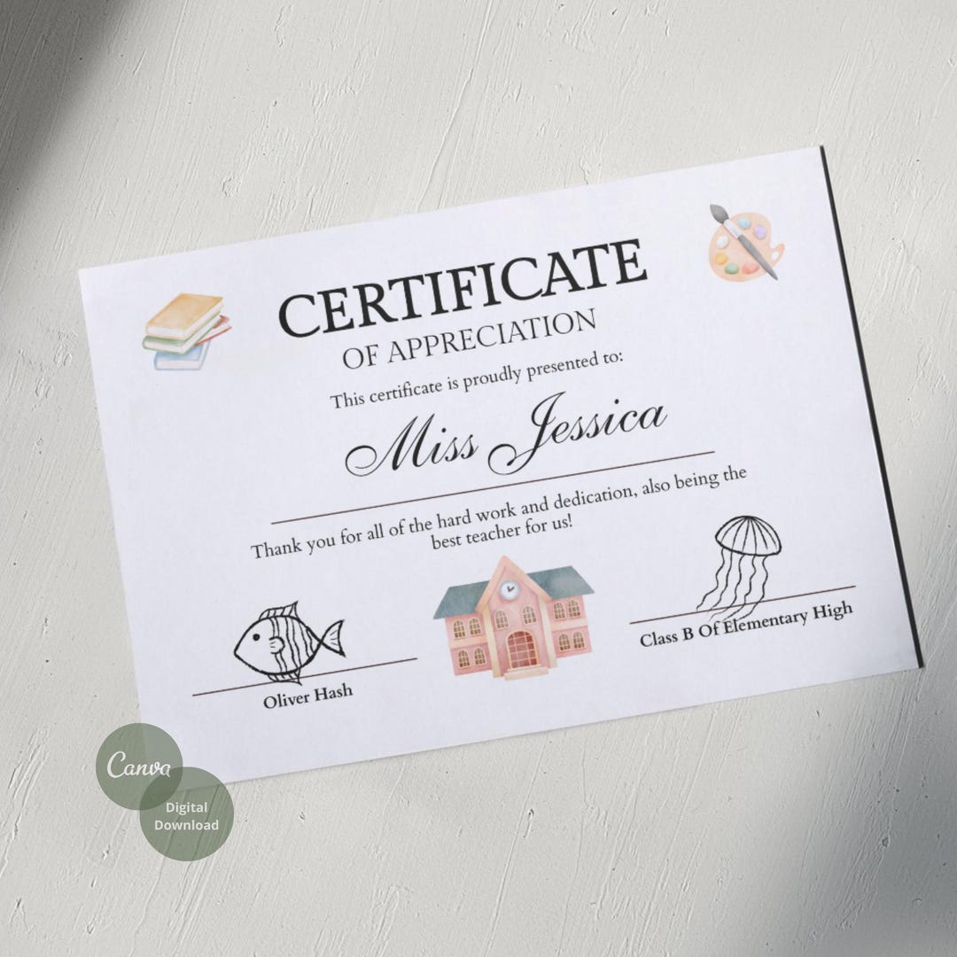 Editable Teacher Appreciation Certificate Template (digital Download ...