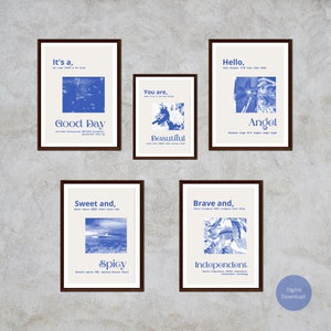 Trendy Blue Wall Art Set of 5 Blue Botanical Poster Languages Poster ...