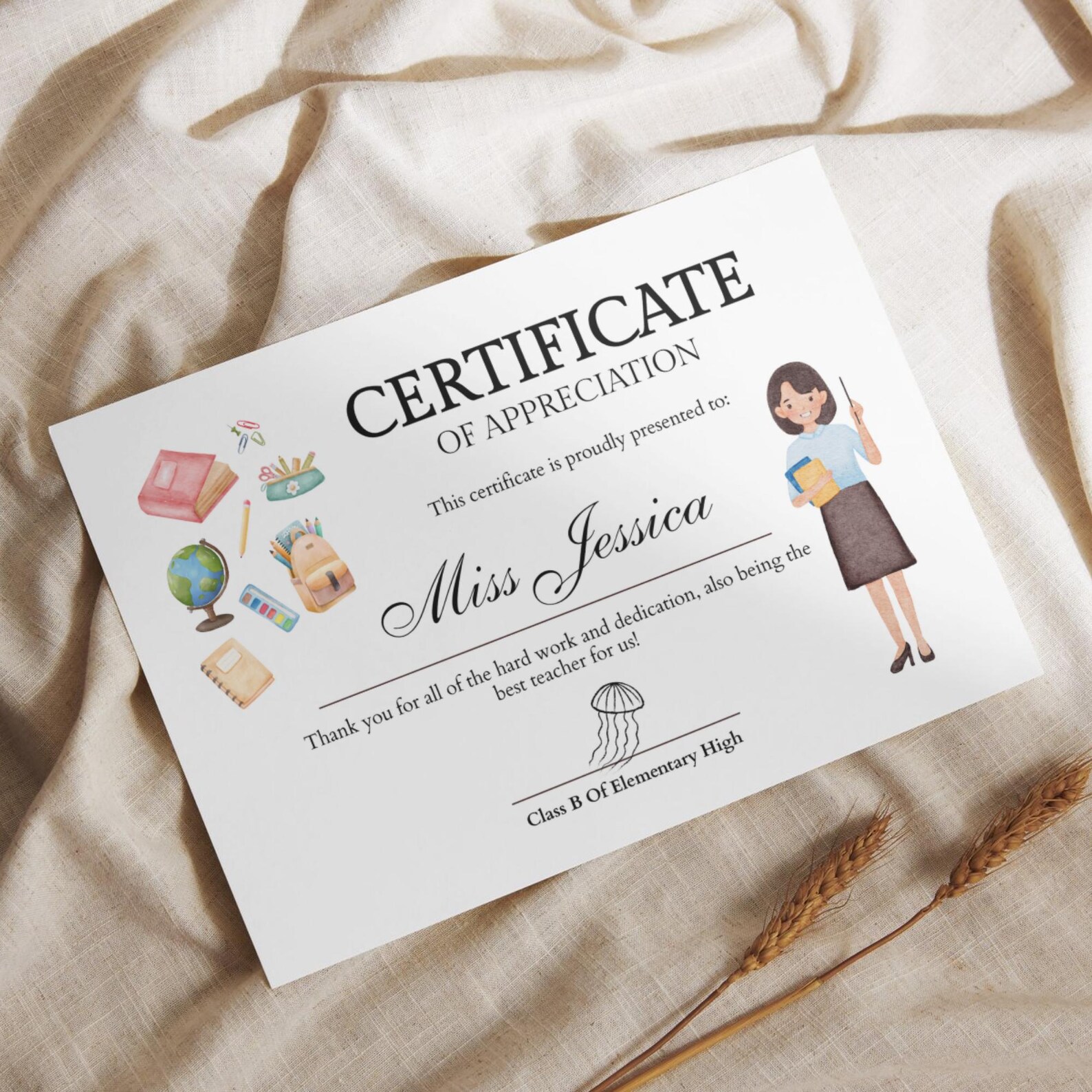 Teacher Appreciation Certificate Template: Editable DIY Gift (digital ...