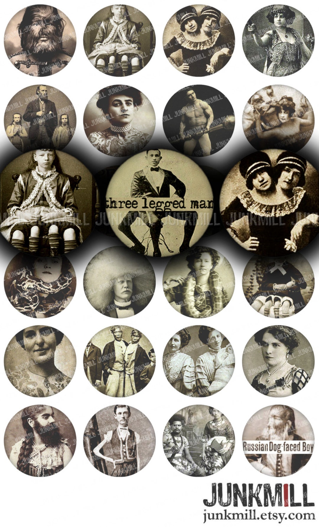 HUMAN ODDITIES - Digital Printable Collage Sheet - 1" Circles, 25 Mm ...