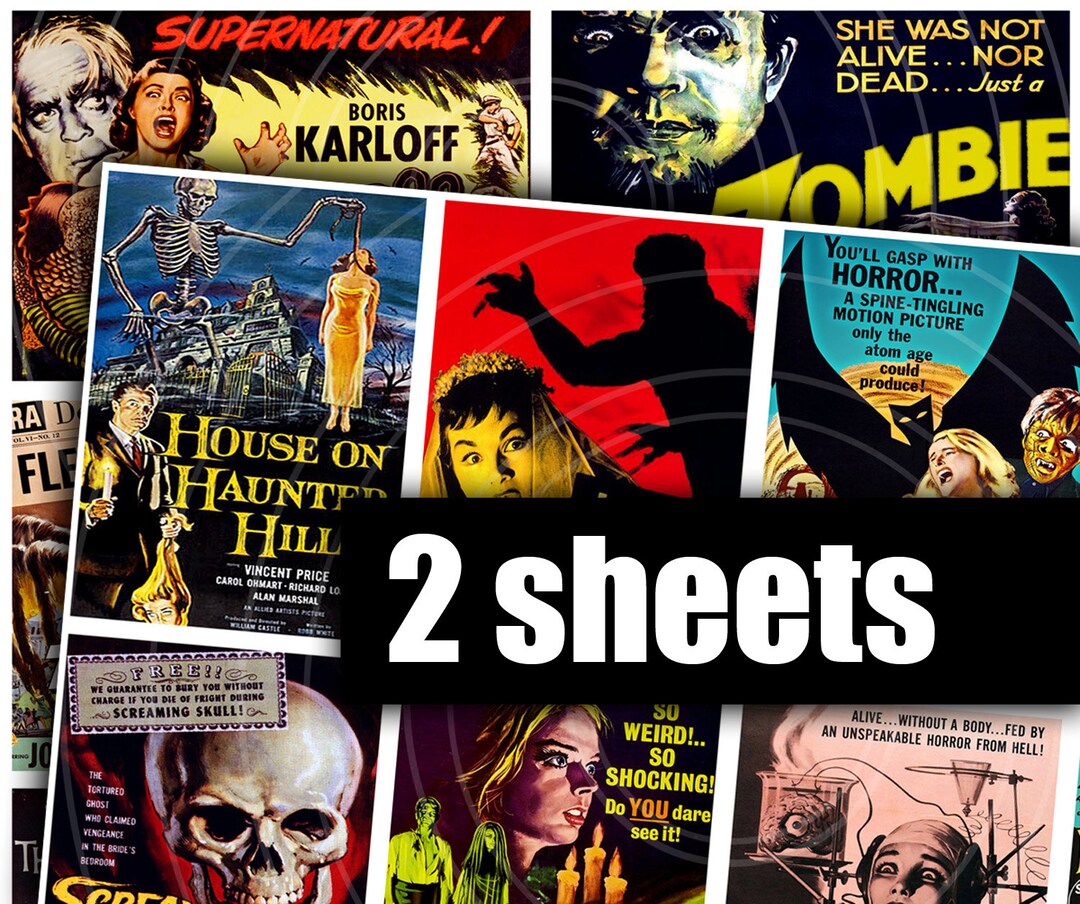 RETRO HORROR - Digital Printable Collage Sheet - Vintage Horror Movie ...
