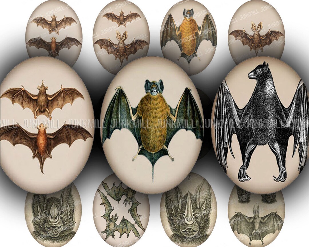 BATS - Digital Printable Collage Sheet - 30 X 40 Mm Ovals - Spooky ...