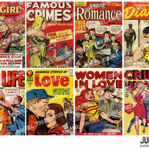 PULP ROMANCE Digital Printable Collage Sheet Comic Book Cover Pin-ups ...