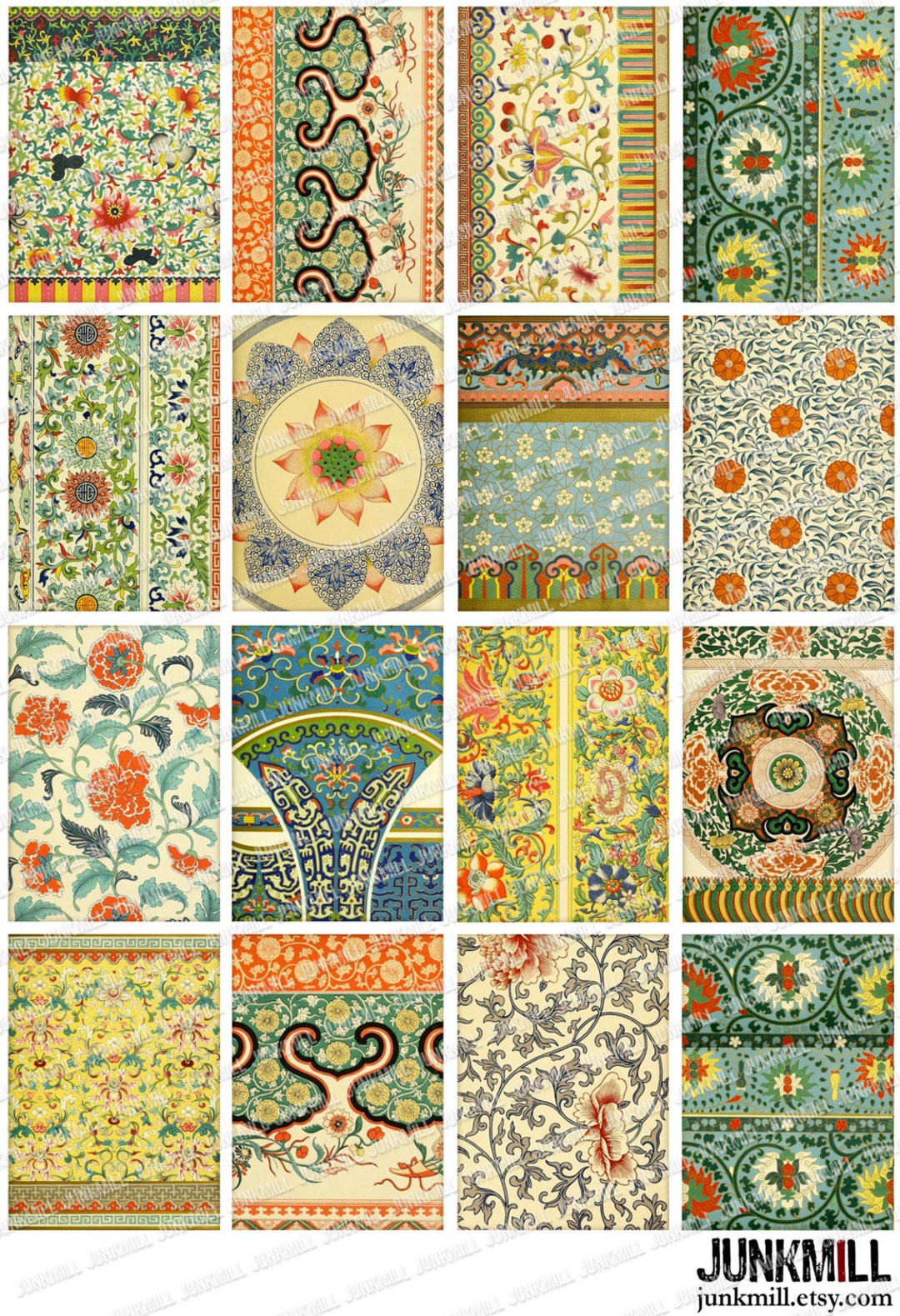 ASIAN PRINTS - Digital Printable Collage Sheet - Chinese Ornamental ...
