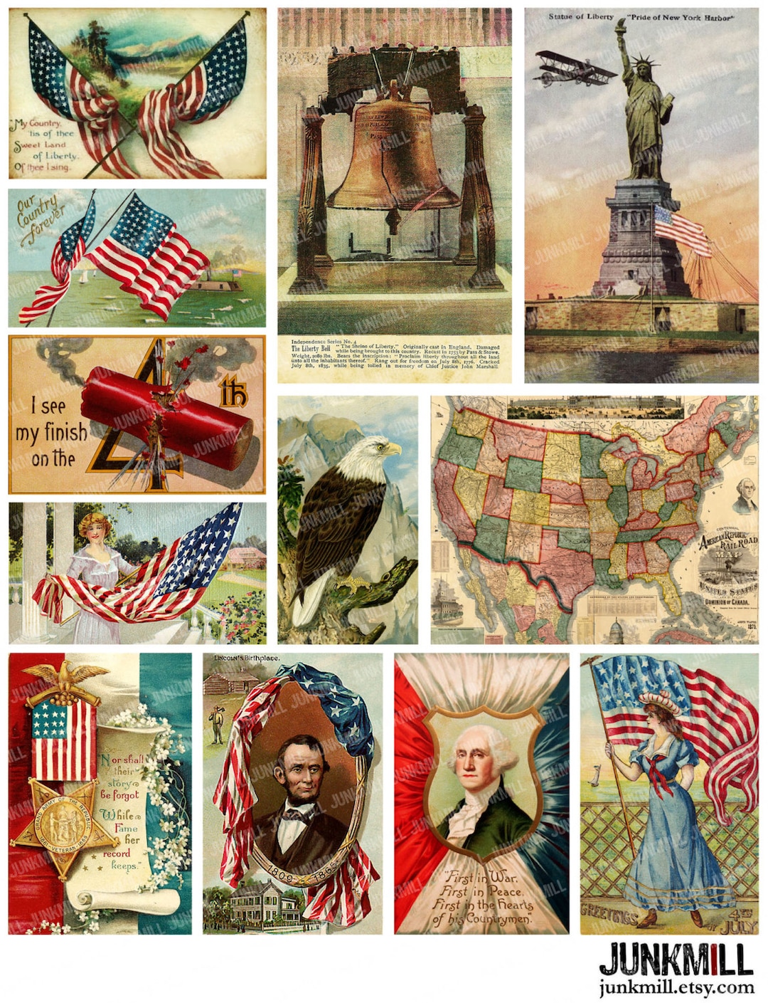 LIBERTY - Digital Printable Collage Sheet - Vintage Americana, United ...