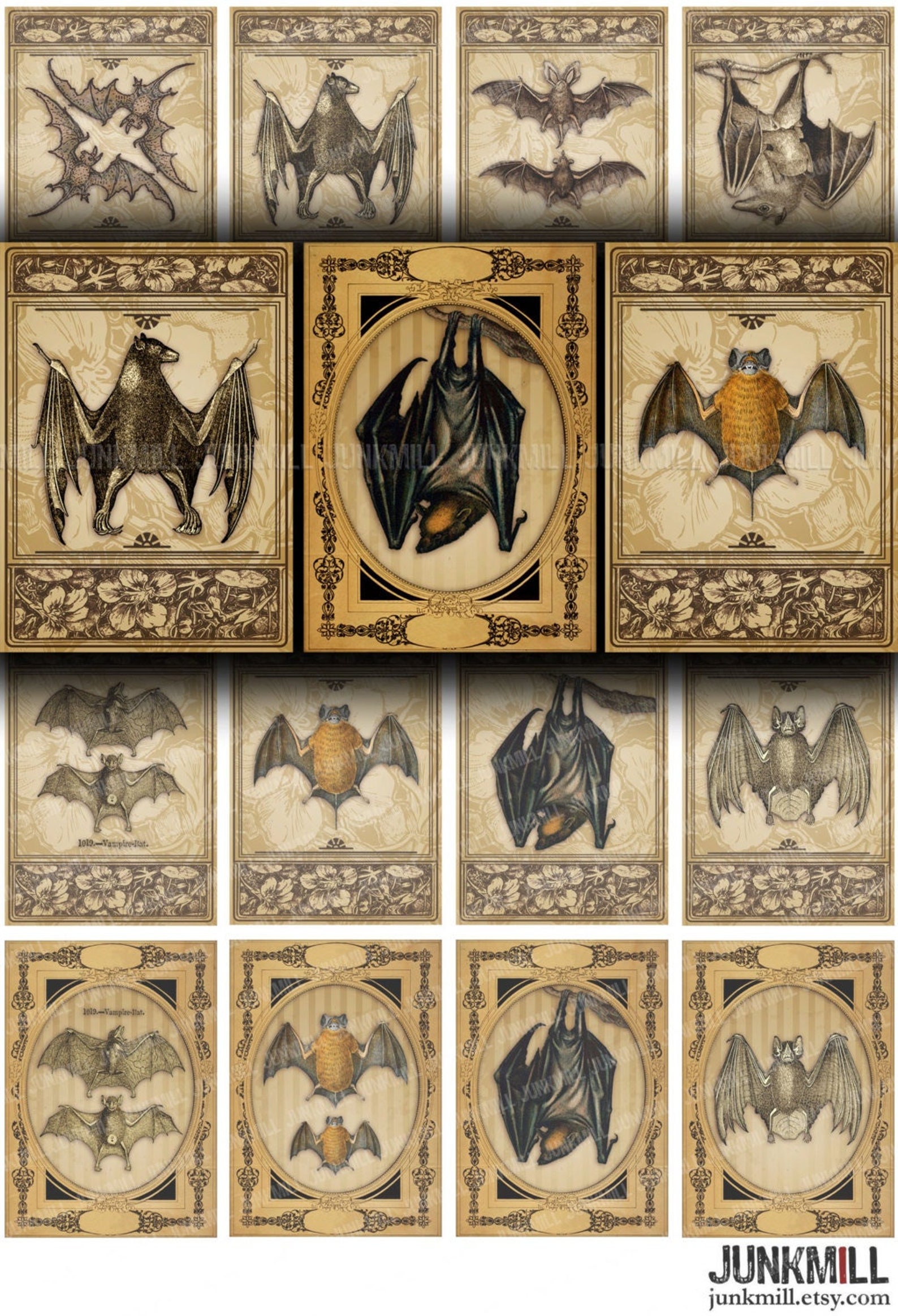 VICTORIAN BATS Digital Printable Collage Sheet Antique Vampire Bat ...