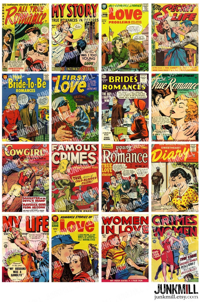 PULP ROMANCE - Digital Printable Collage Sheet - Vintage Comic Book ...