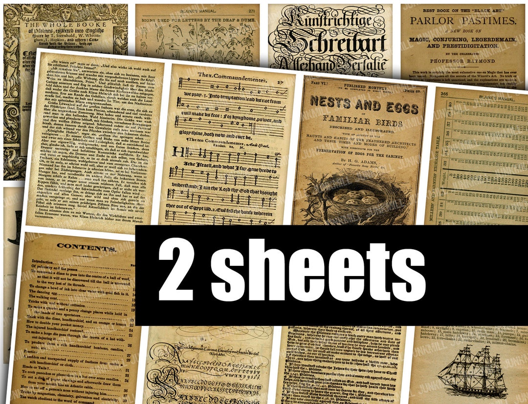 BOOK PAGES - Digital Printable Collage Sheet - 16 Antique Vintage ...