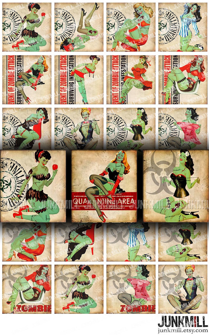 Zombie PIN-UPS - Digital Printable Collage Sheet - Undead Pin-up Girls ...