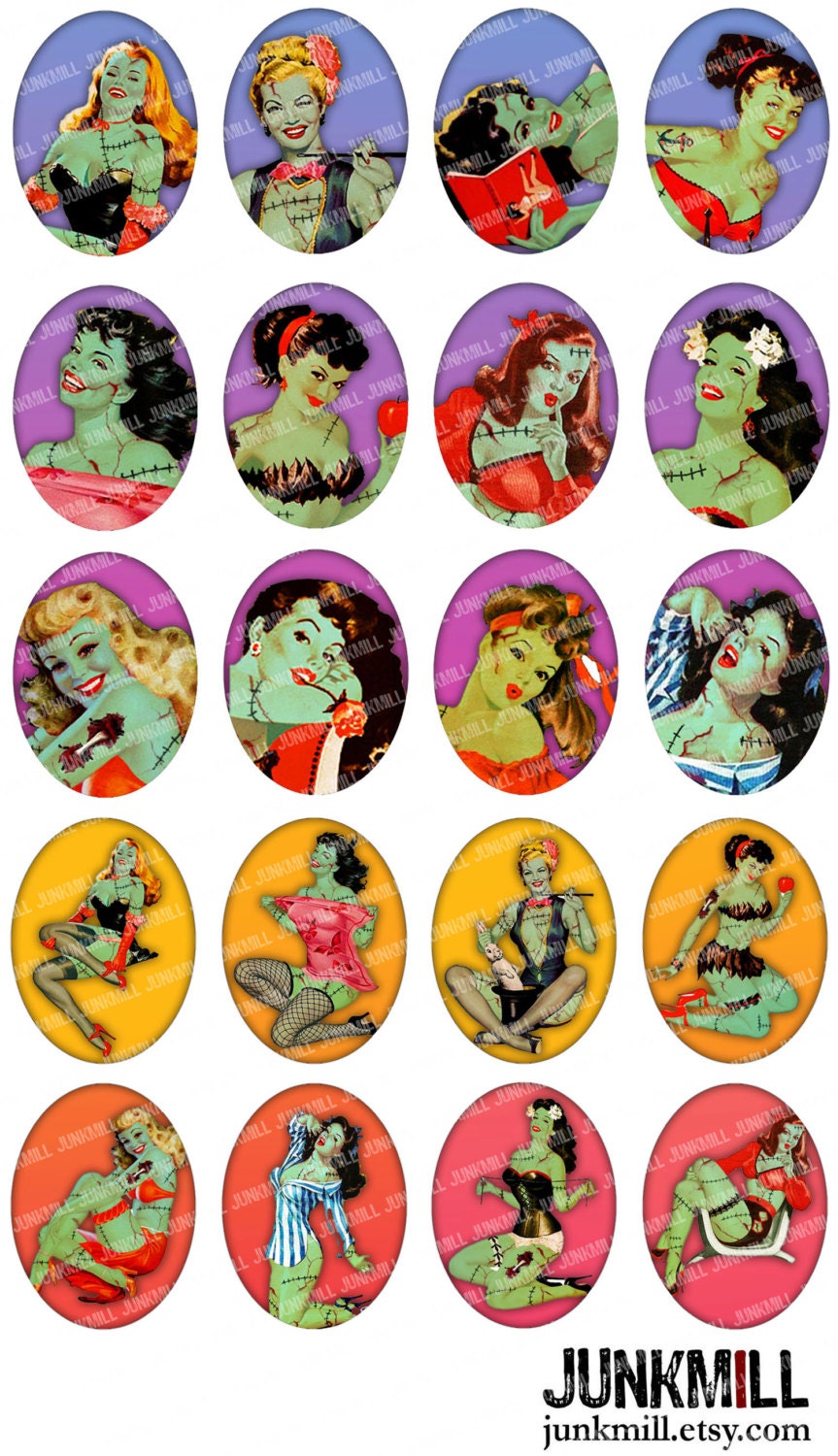 Zombie GIRLS Digital Printable Collage Sheet Retro Undead | Etsy