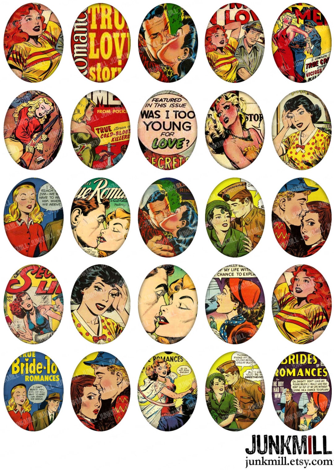PULP ROMANCE Digital Printable Collage Sheet Retro Comic Book Covers ...