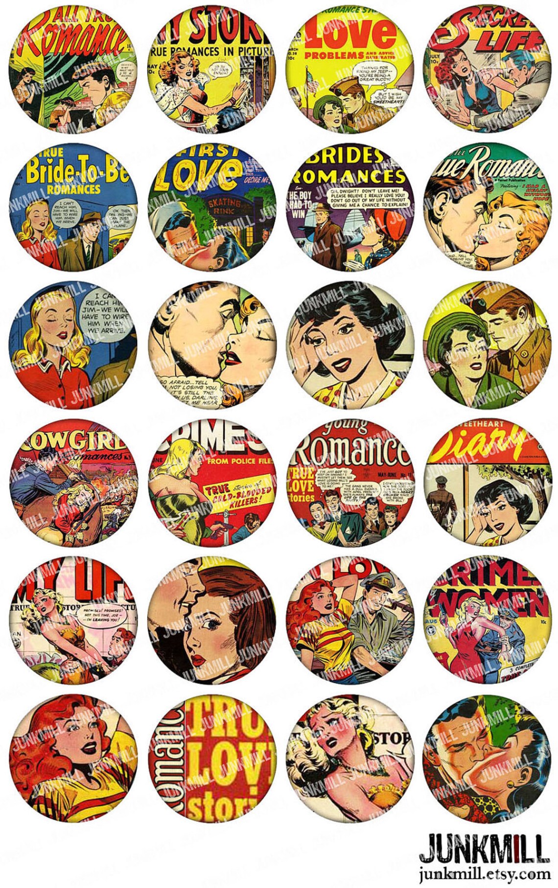 PULP ROMANCE - Digital Printable Collage Sheet - Retro Comic Book ...