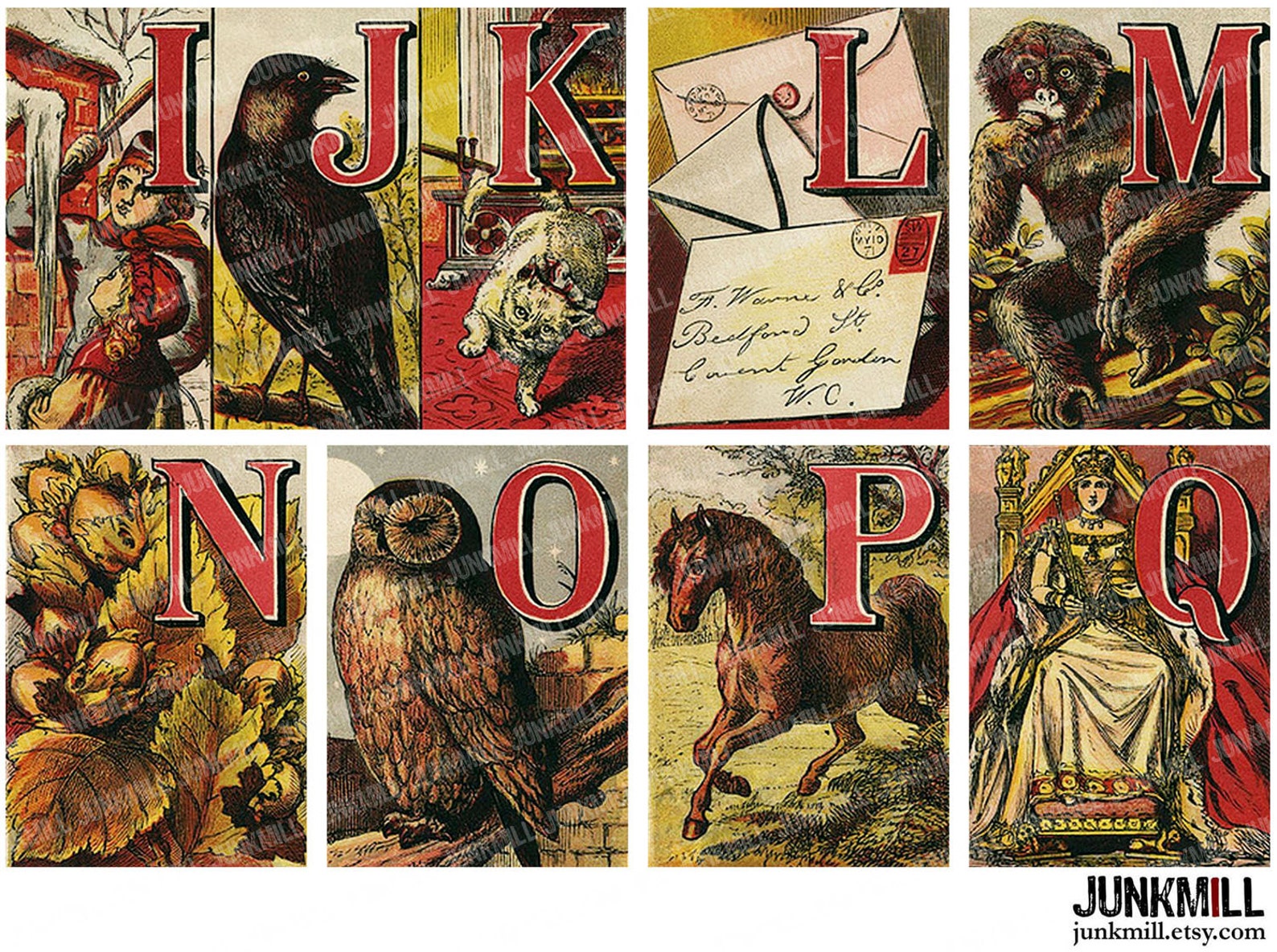 ANTIQUE ALPHABET - Digital Printable Collage Sheet - ATC 2.5" X 3.5 ...
