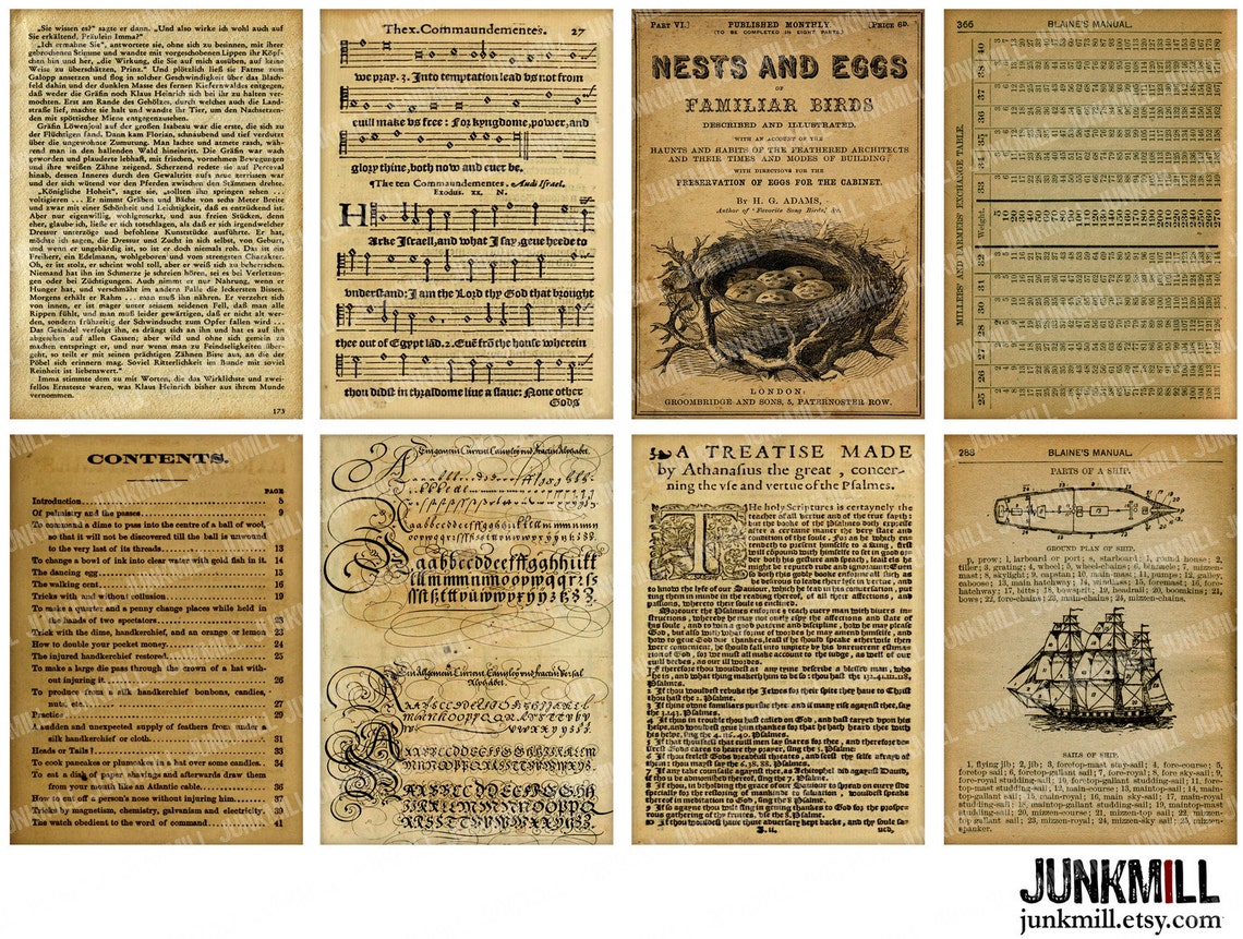 BOOK PAGES Digital Printable Collage Sheet 16 Antique | Etsy