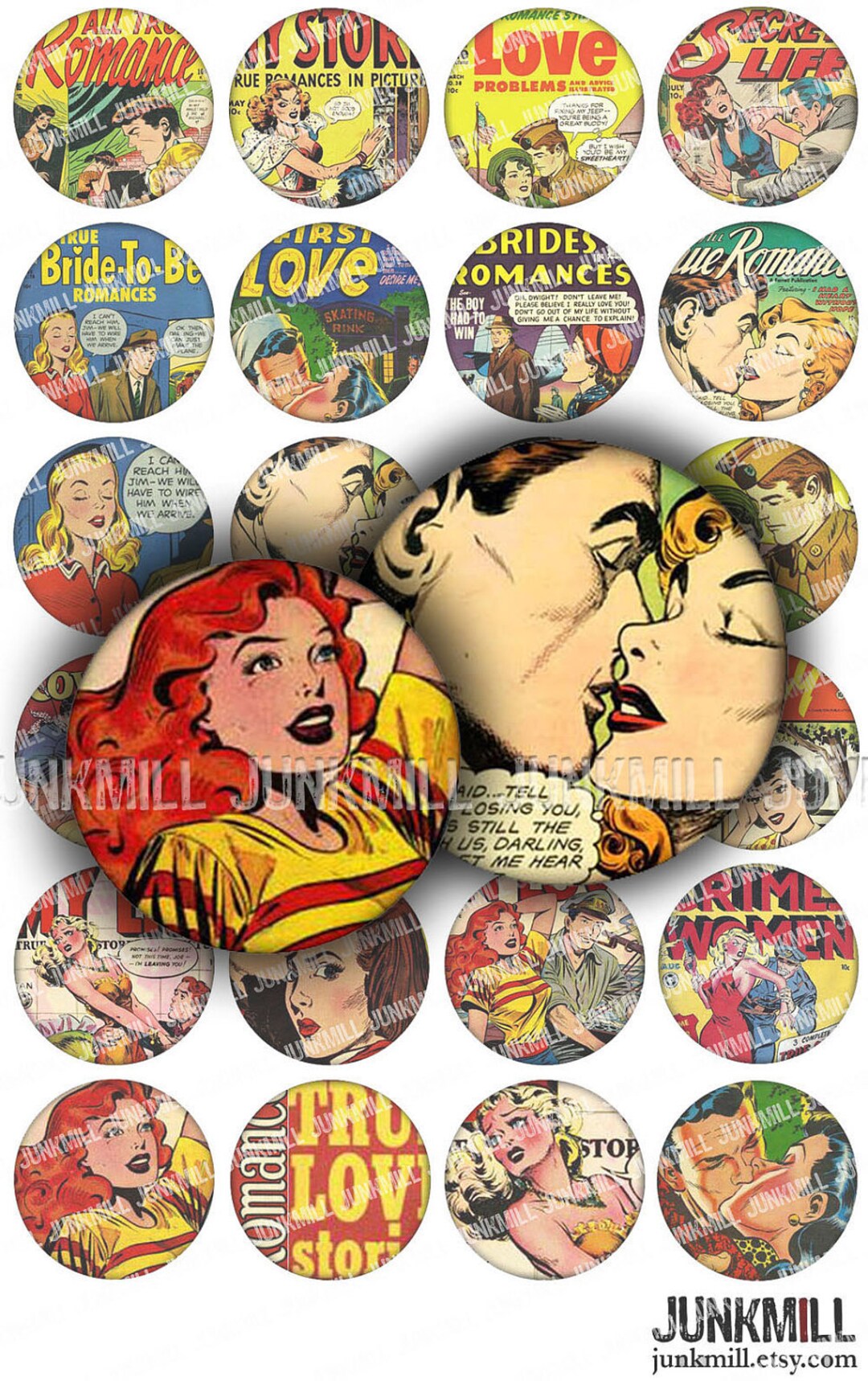PULP ROMANCE - Digital Printable Collage Sheet - Retro Comic Book ...