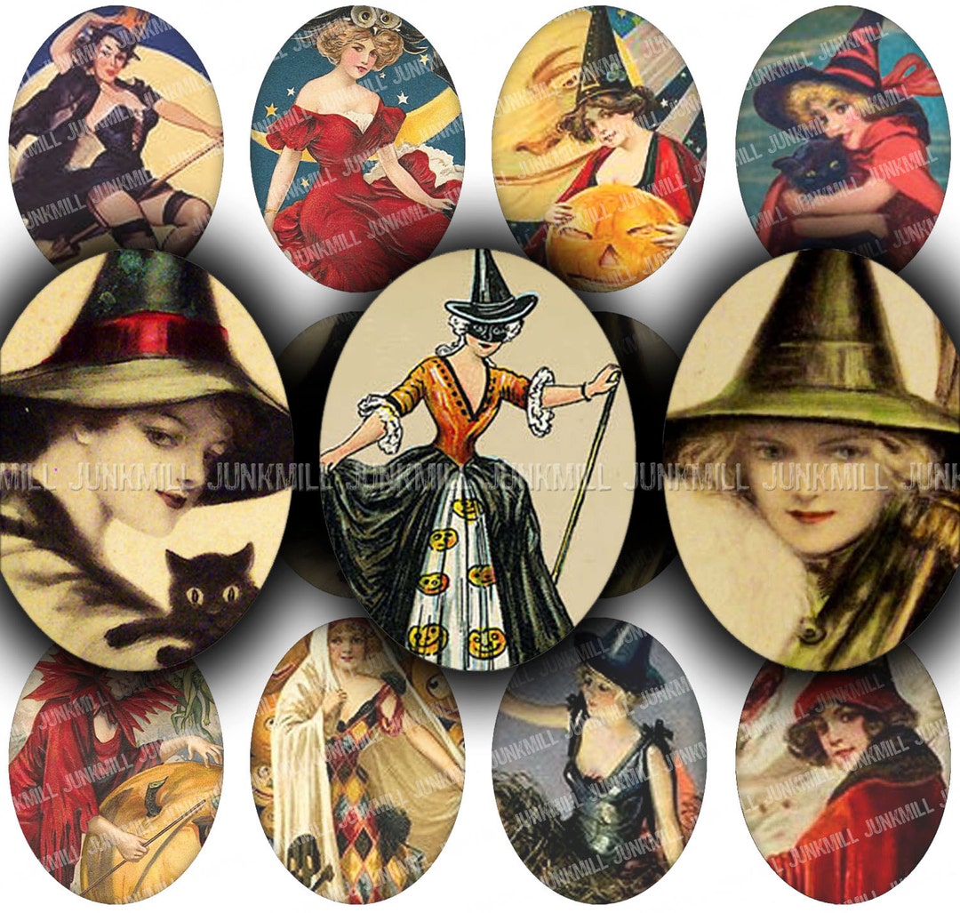 WISTFUL WITCHES - Digital Printable Collage Sheet - 30 Mm X 40 Mm Ovals ...