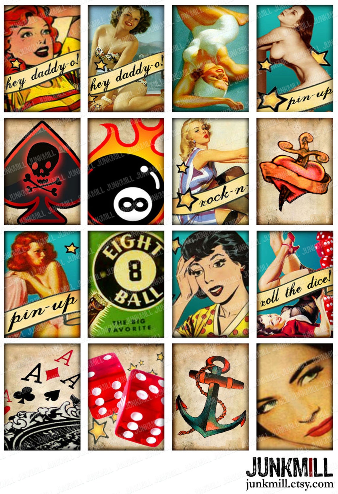 ROCKABILLY - Digital Printable Collage Sheet - Matchbox Size - Retro ...