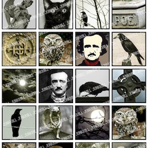 THE RAVEN - Digital Printable Collage Sheet - Edgar Allen Poe With Owls ...
