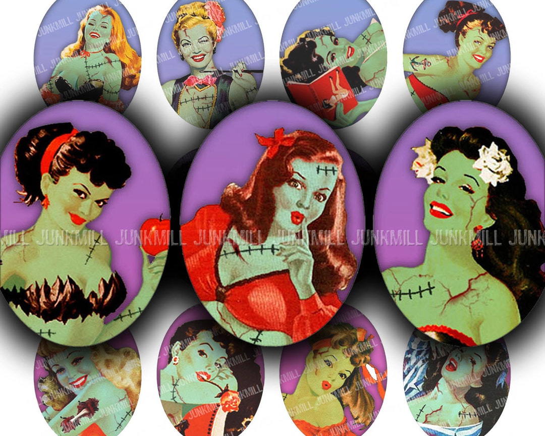 Zombie GIRLS - Digital Printable Collage Sheet - Retro Undead Pin-up ...