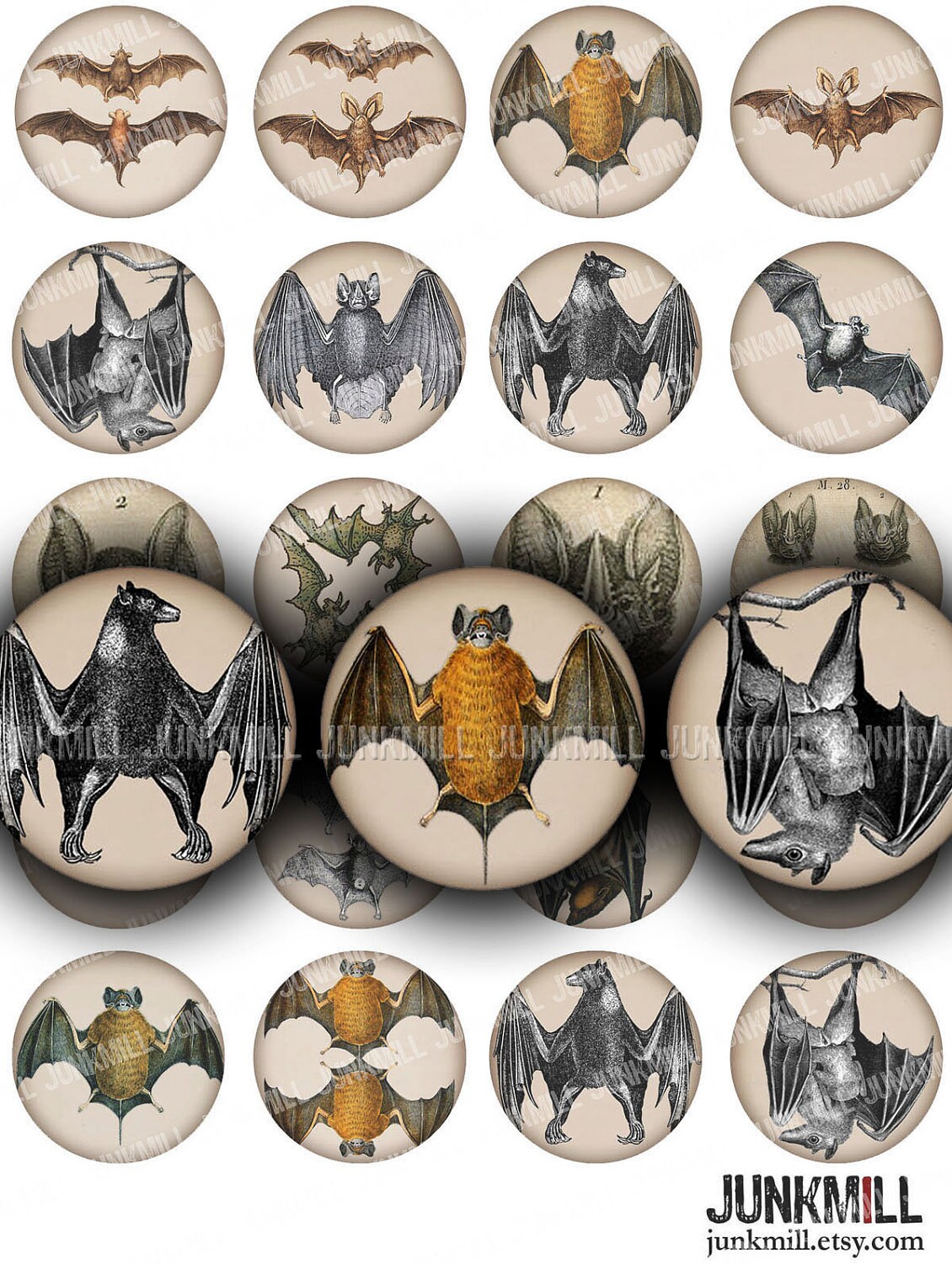 BATS Digital Printable Collage Sheet 1 Circles 25 - Etsy