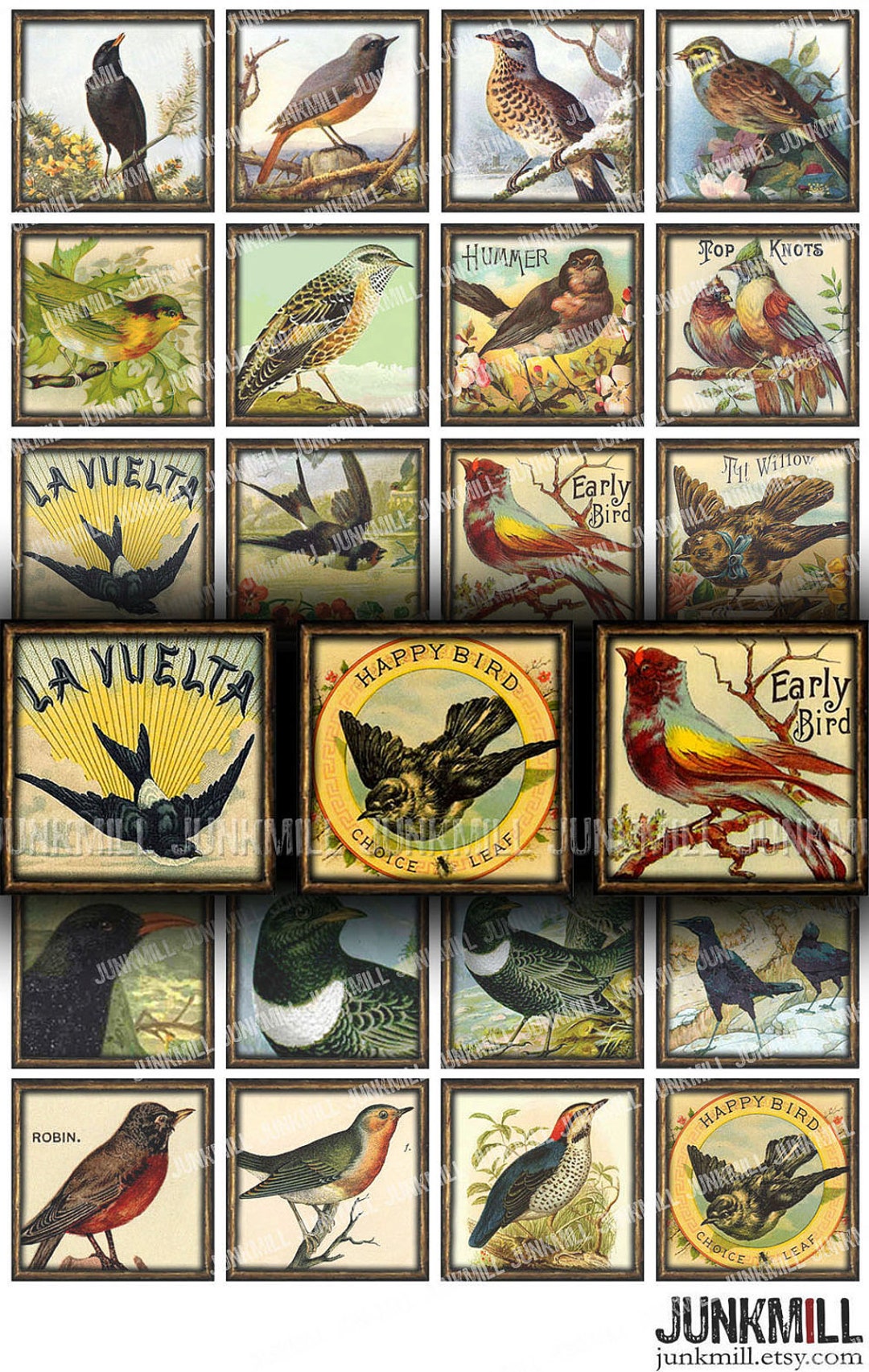 RAVENS & WRENS - Digital Printable Collage Sheet - 1" Square, 25 Mm ...